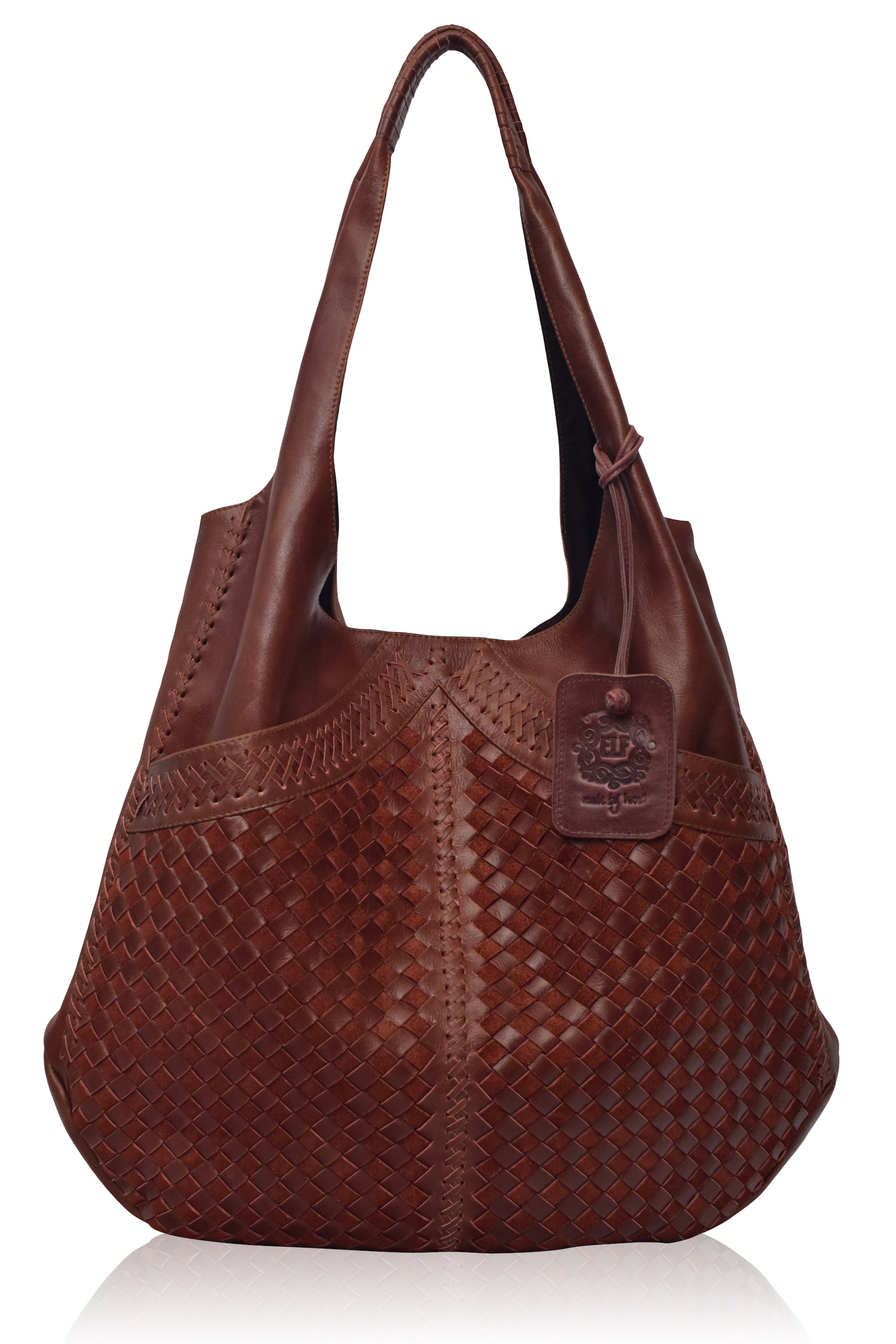 FRENCH LOVER. Handmade real leather oversized tote bag with woven ...
